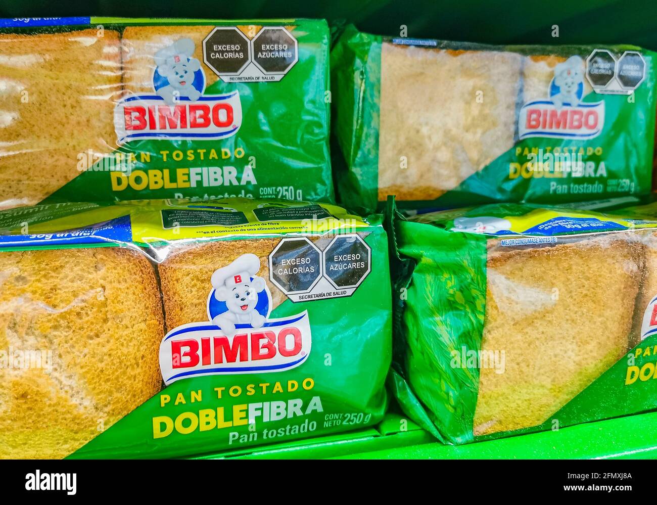 Playa del Carmen Mexico 23. April 2021 Bimbo toasted white bread Pan ...
