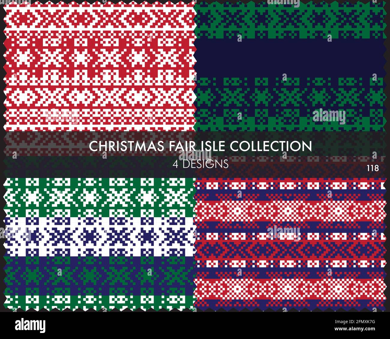 Christmas fair isle pattern collection includes 4 design swatches for ...