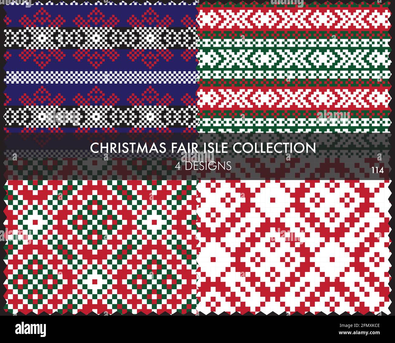 Christmas fair isle pattern collection includes 4 design swatches for ...