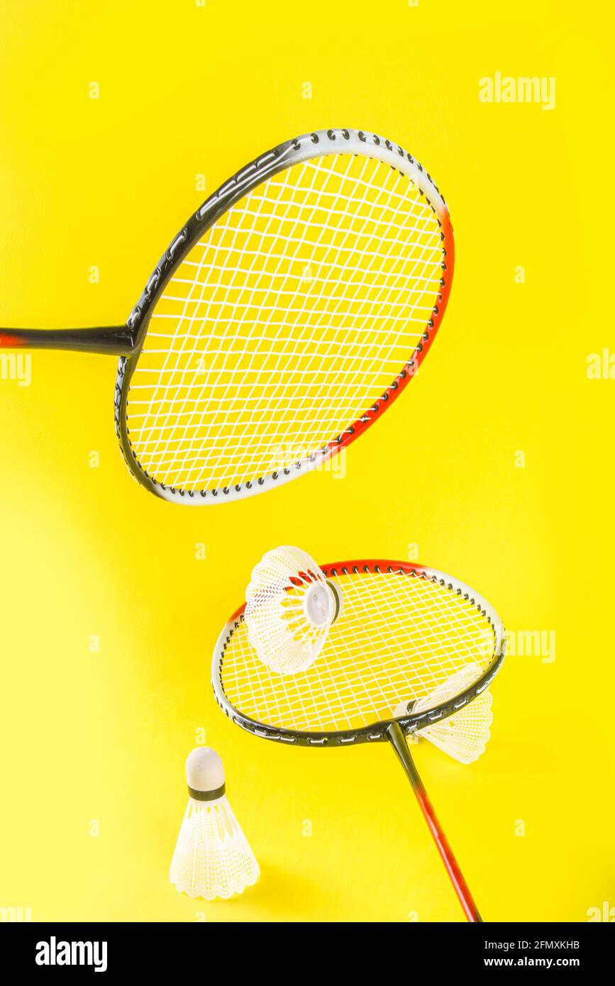 Summer sport activity concept. Two badminton paddle rackets with ...