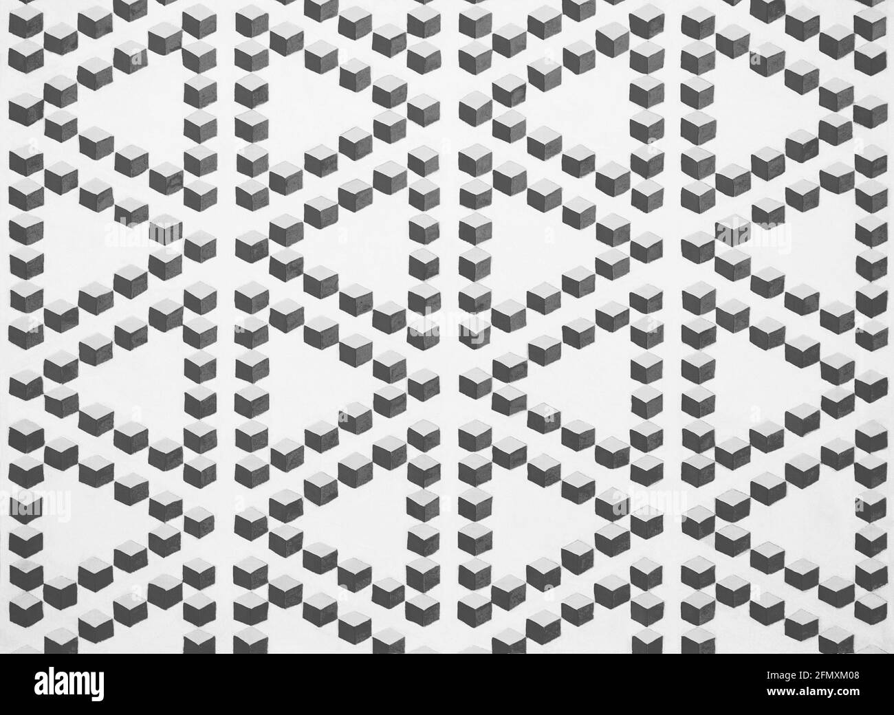 Cubes and triangles pattern texture mesh illustration. Hand drawn ...