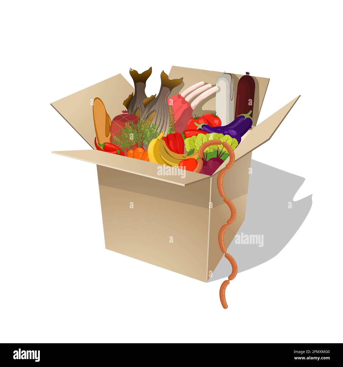 Food in box. Food delivery. Vector flat cartoon illustration Stock ...