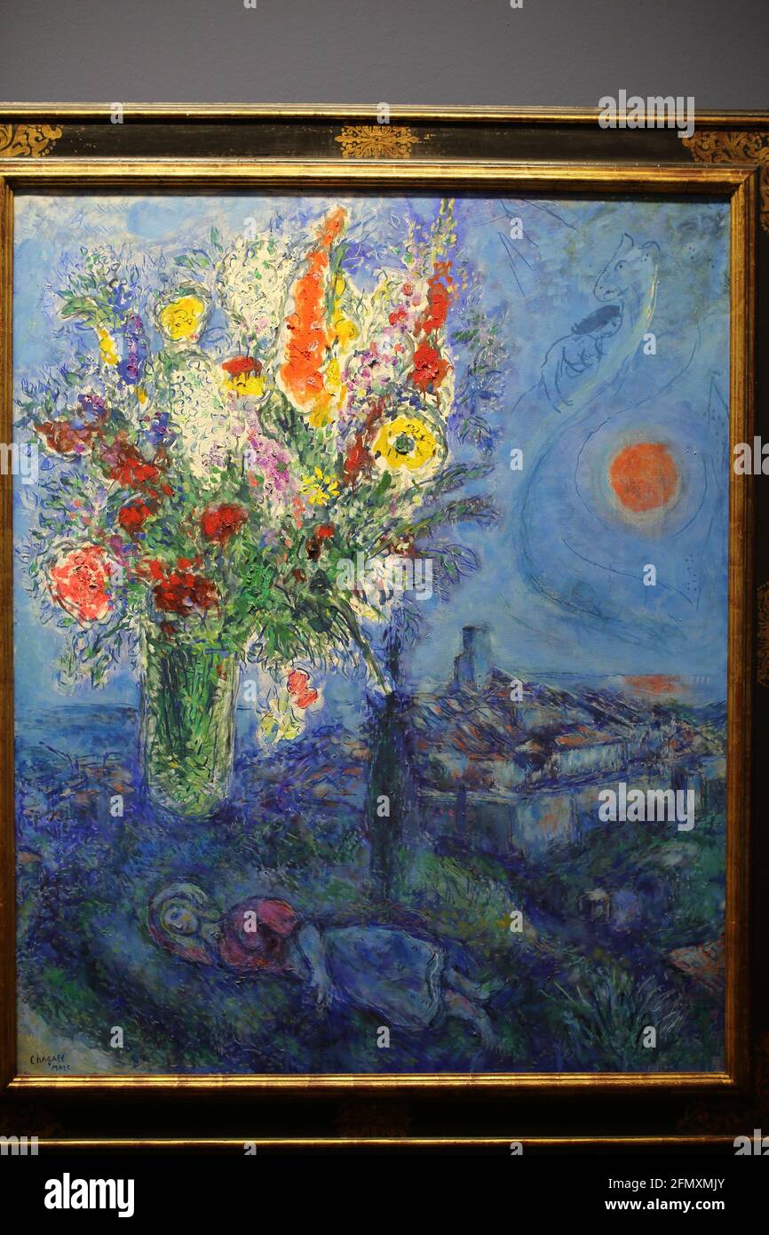 Marc Chagall, Sleeping woman with flowers, Schläferin mit Blumen, 1972 ...