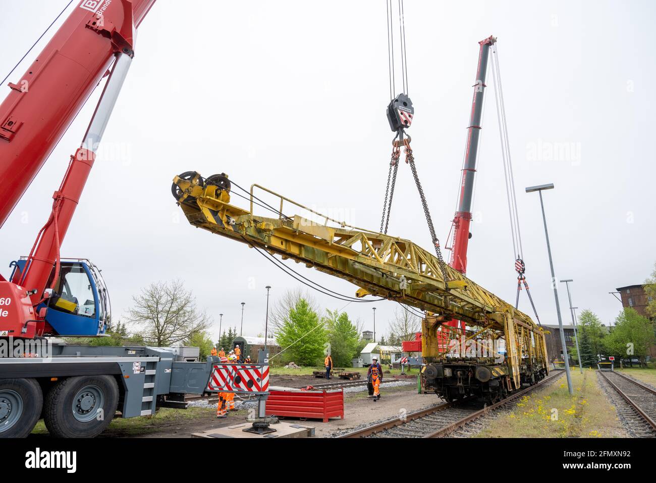 13 May 2021, Mecklenburg-Western Pomerania, Pasewalk: A track-laying ...