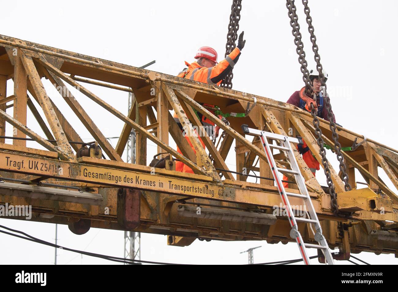 13 May 2021, Mecklenburg-Western Pomerania, Pasewalk: A track-laying ...
