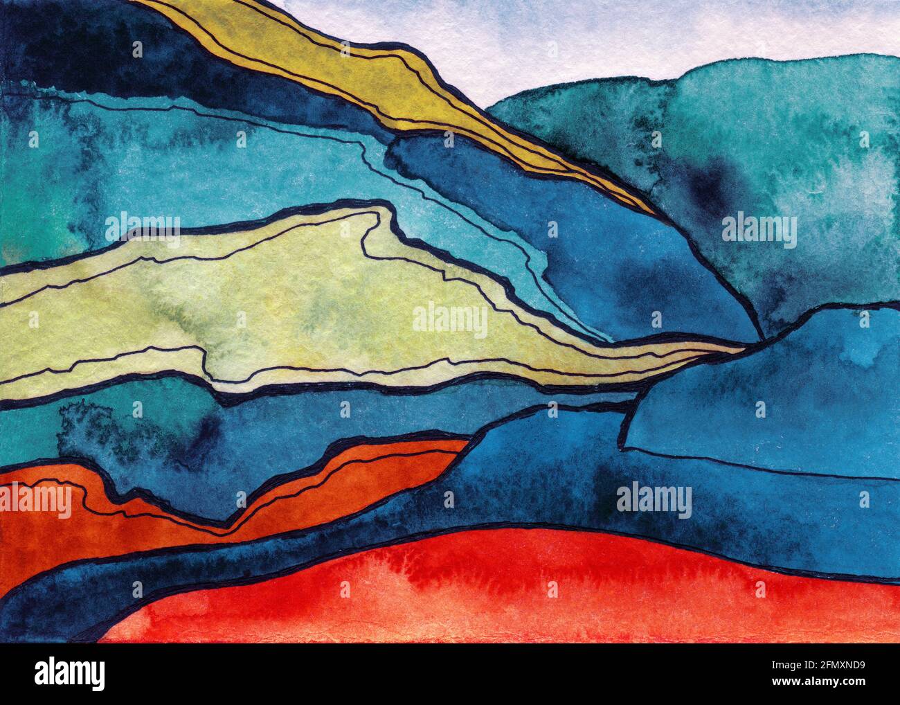 Abstract decorative landscape watercolor illustration. Calm watercolor ...