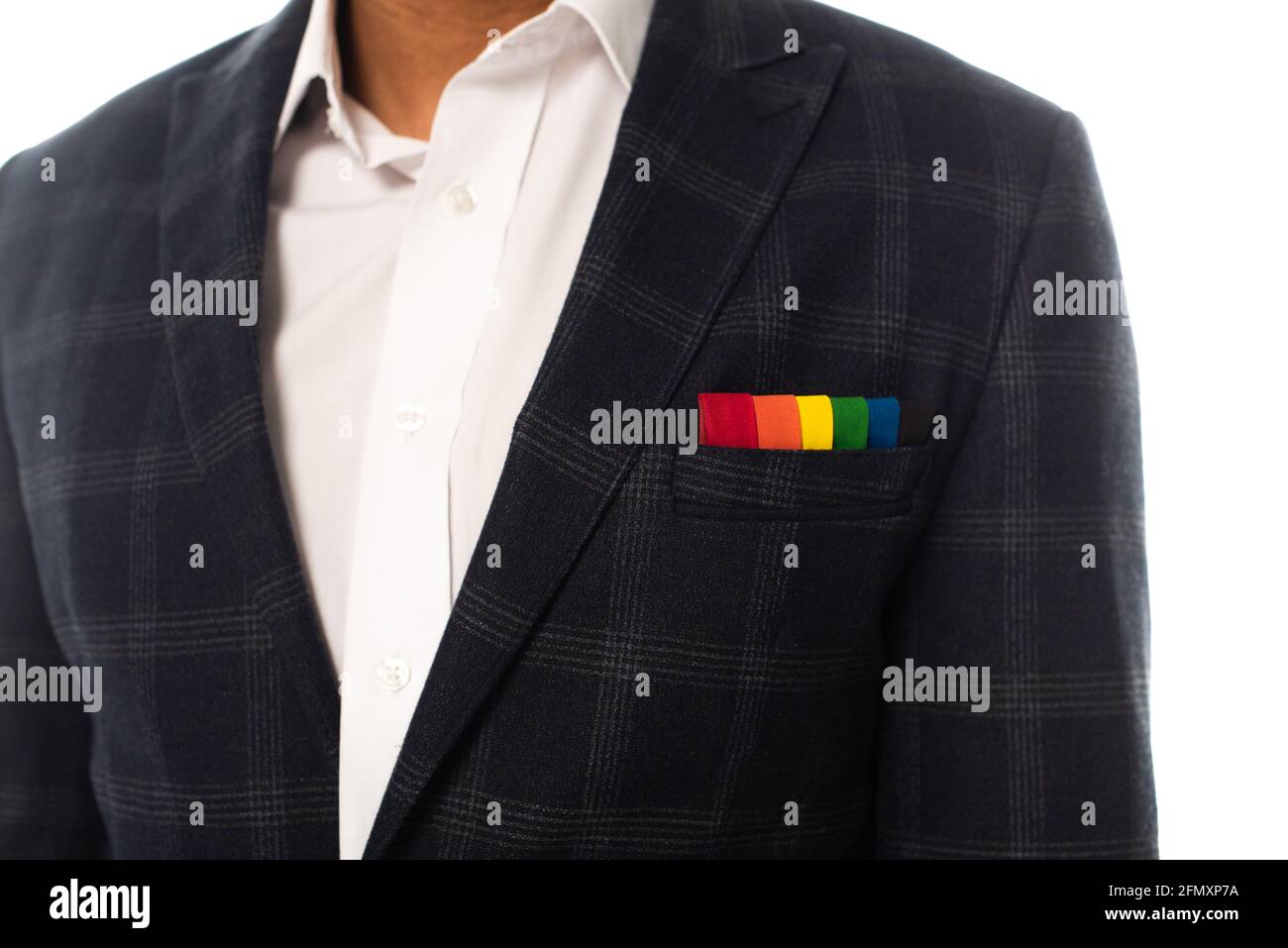cropped of african american businessman with handkerchief in rainbow ...