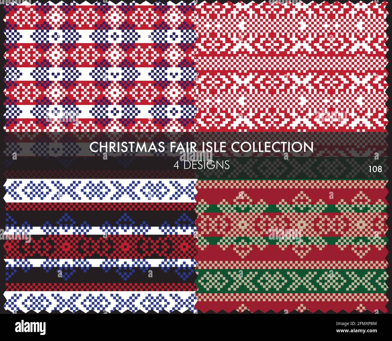 Christmas fair isle pattern collection includes 4 design swatches for ...
