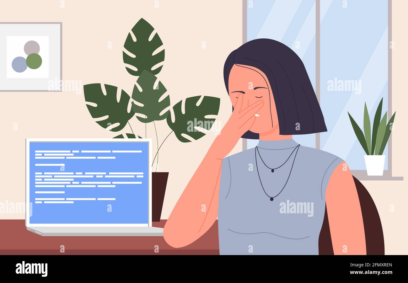 People with computer tech error in office workplace vector illustration. Cartoon frustrated ...