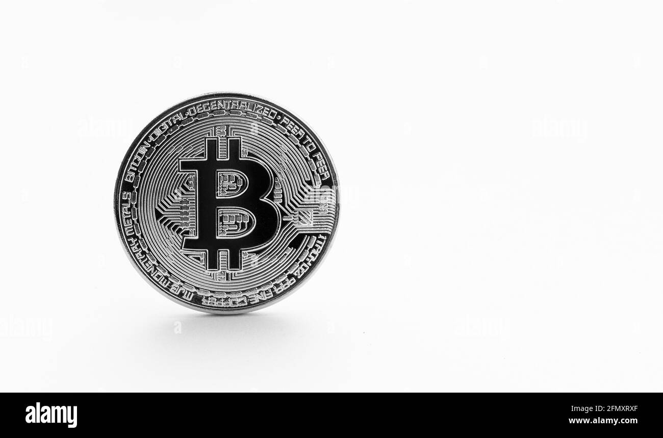 Bitcoin coin isolated on white background. Copy space Stock Photo - Alamy