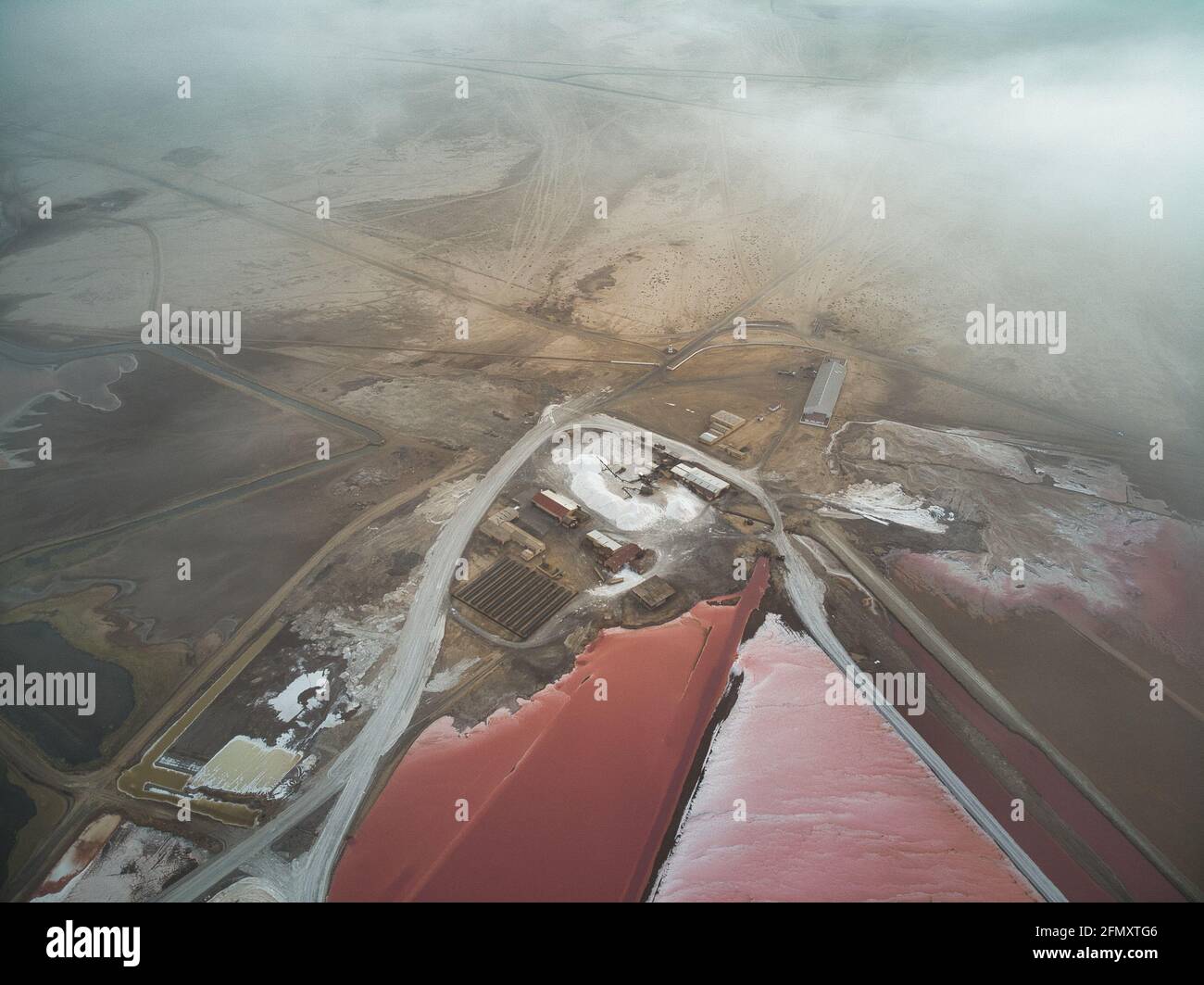 Aerial shot of the roads and the pink salt factory in Swakopmund ...