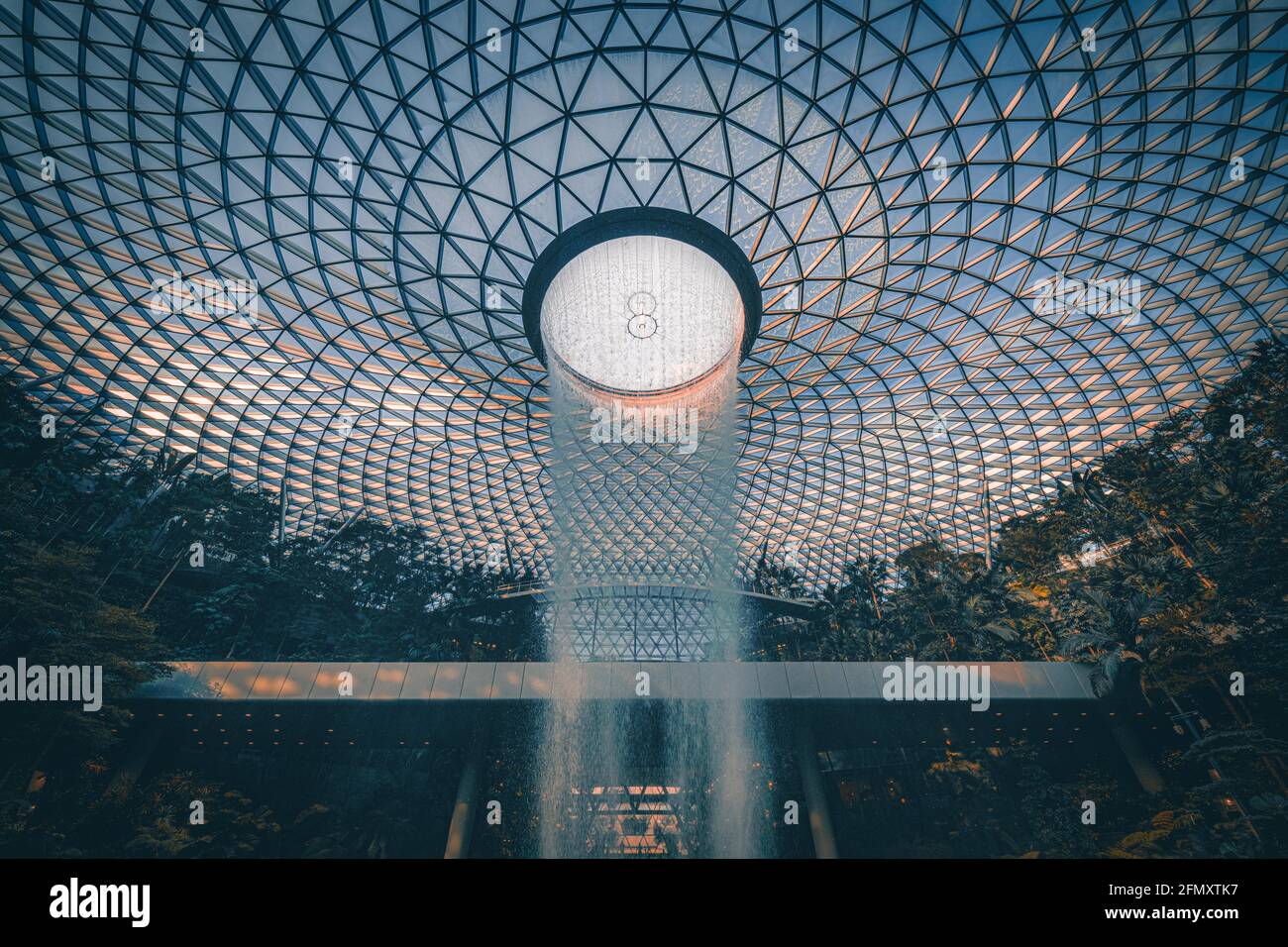 Artificial waterfall structure in Jewel terminal in Changi Airport ...