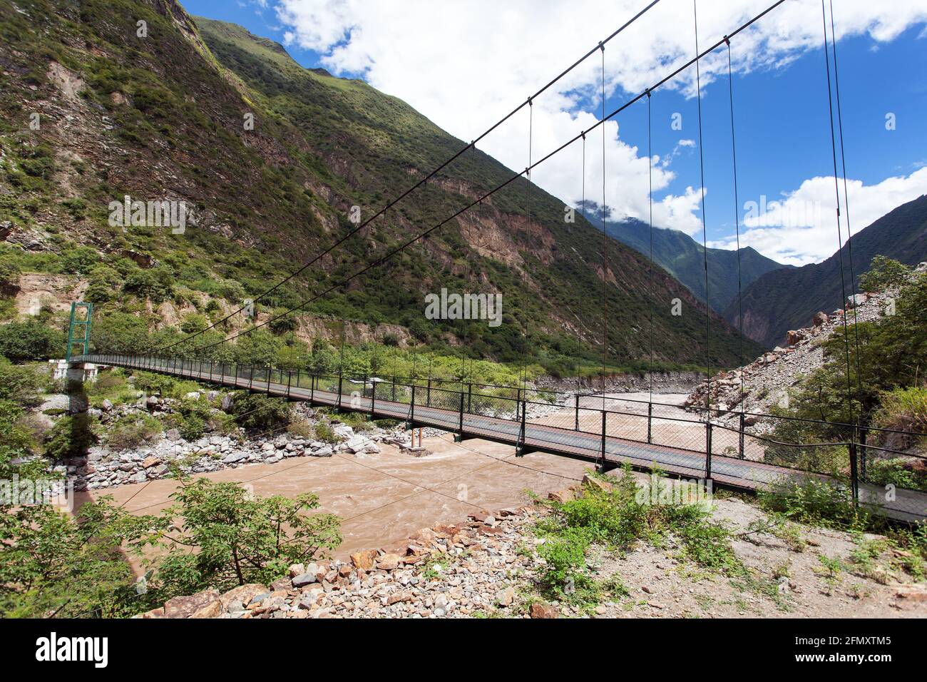 rope hanging suspension bridge and Rio Apurimac, Apurimac is upper part ...