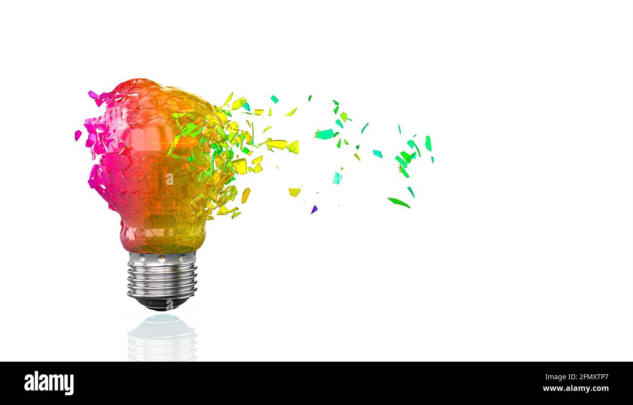 glass explosion of a light bulb isolated on white. 3d render Stock ...