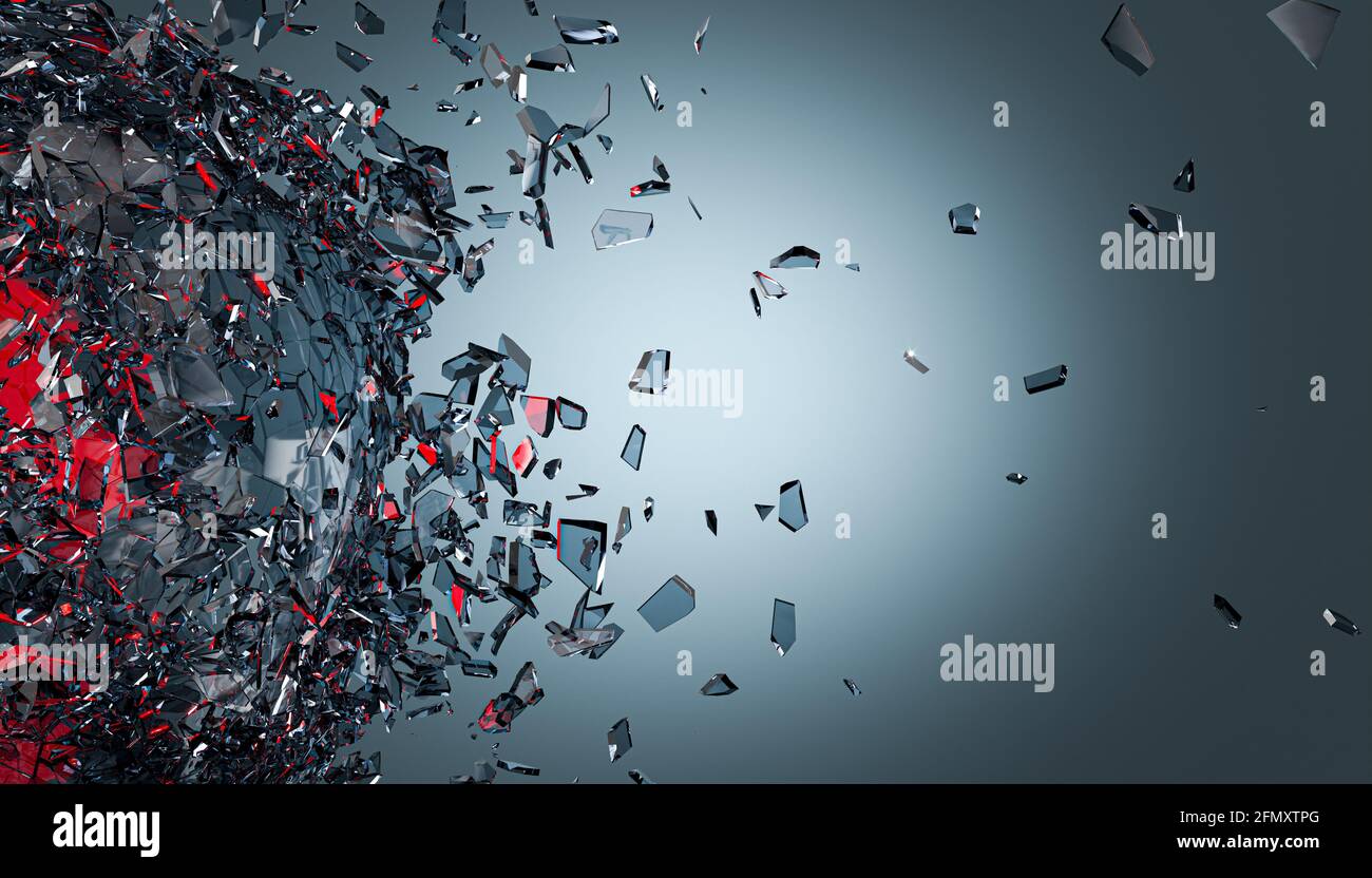 glass explosion with red lights. 3d render Stock Photo - Alamy
