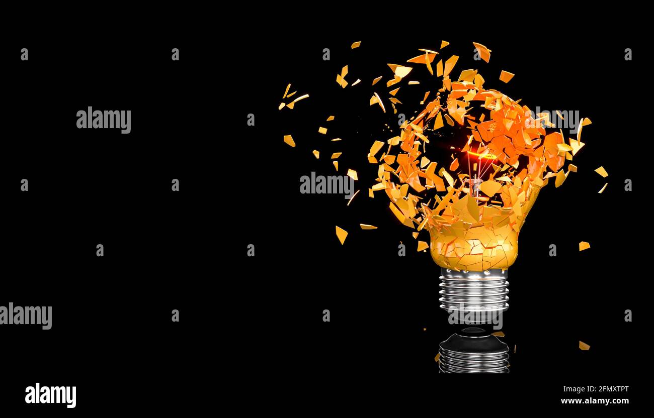 glass explosion of a light bulb on black. 3d render Stock Photo - Alamy