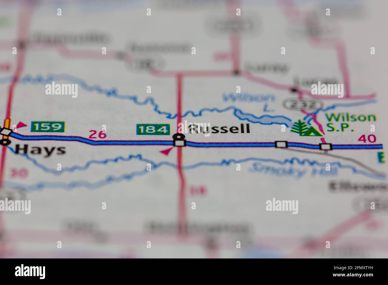 Russell Kansas USA shown on a Geography map or Road Map Stock Photo - Alamy