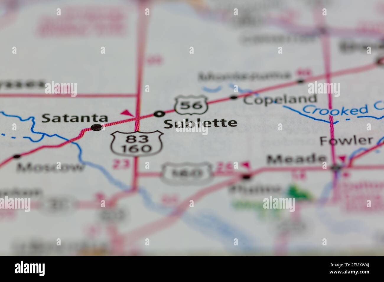 Sublette Kansas USA shown on a Geography map or Road Map Stock Photo ...