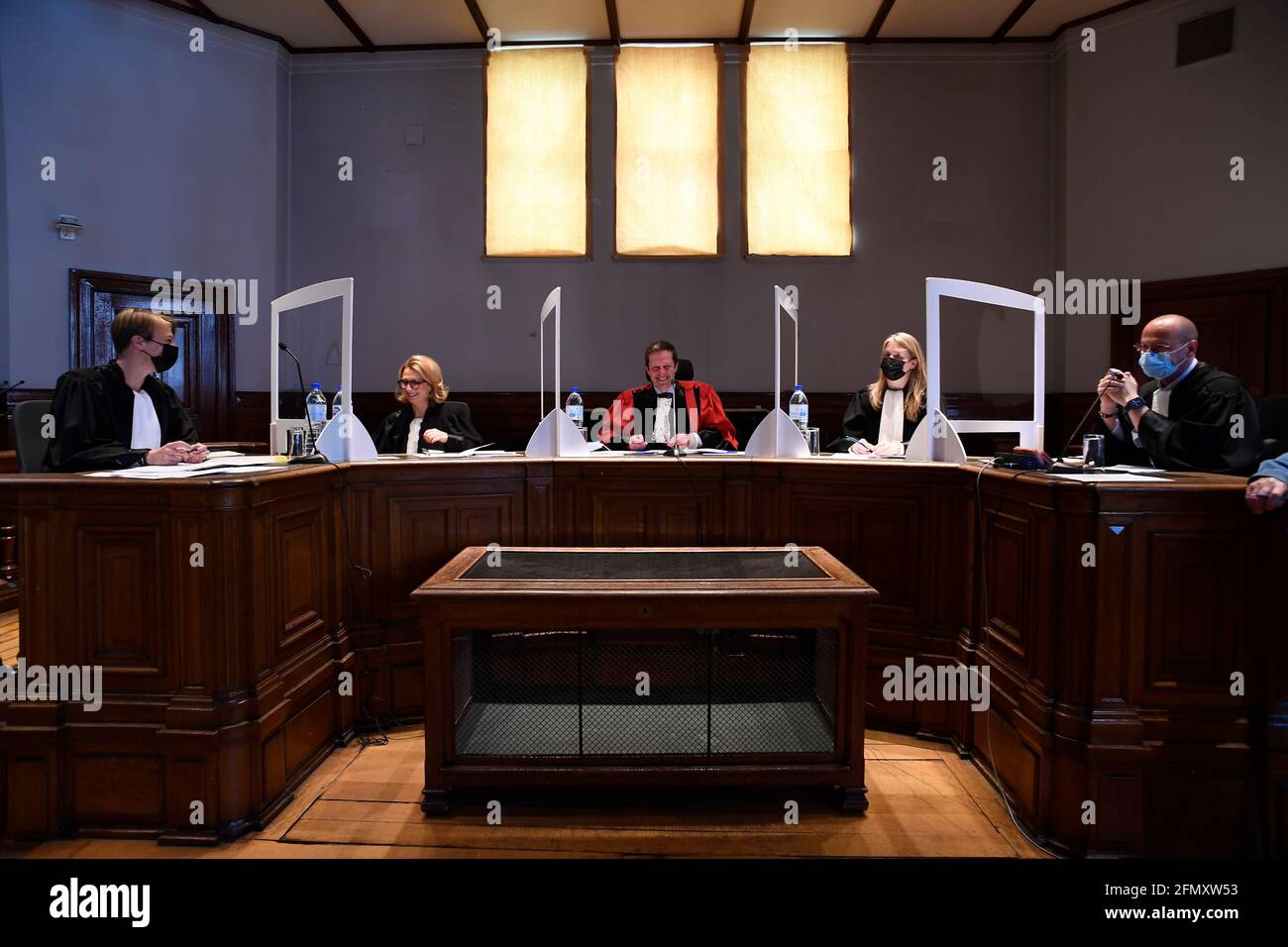 Chairman of the court Olivier Warnon (C) pictured during the jury ...