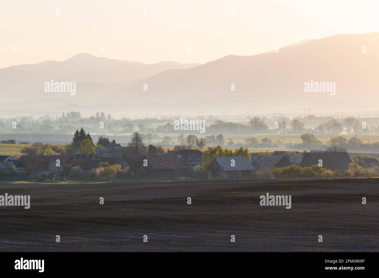 Liesno village and Velka Fatra mountains in northern Slovakia Stock ...