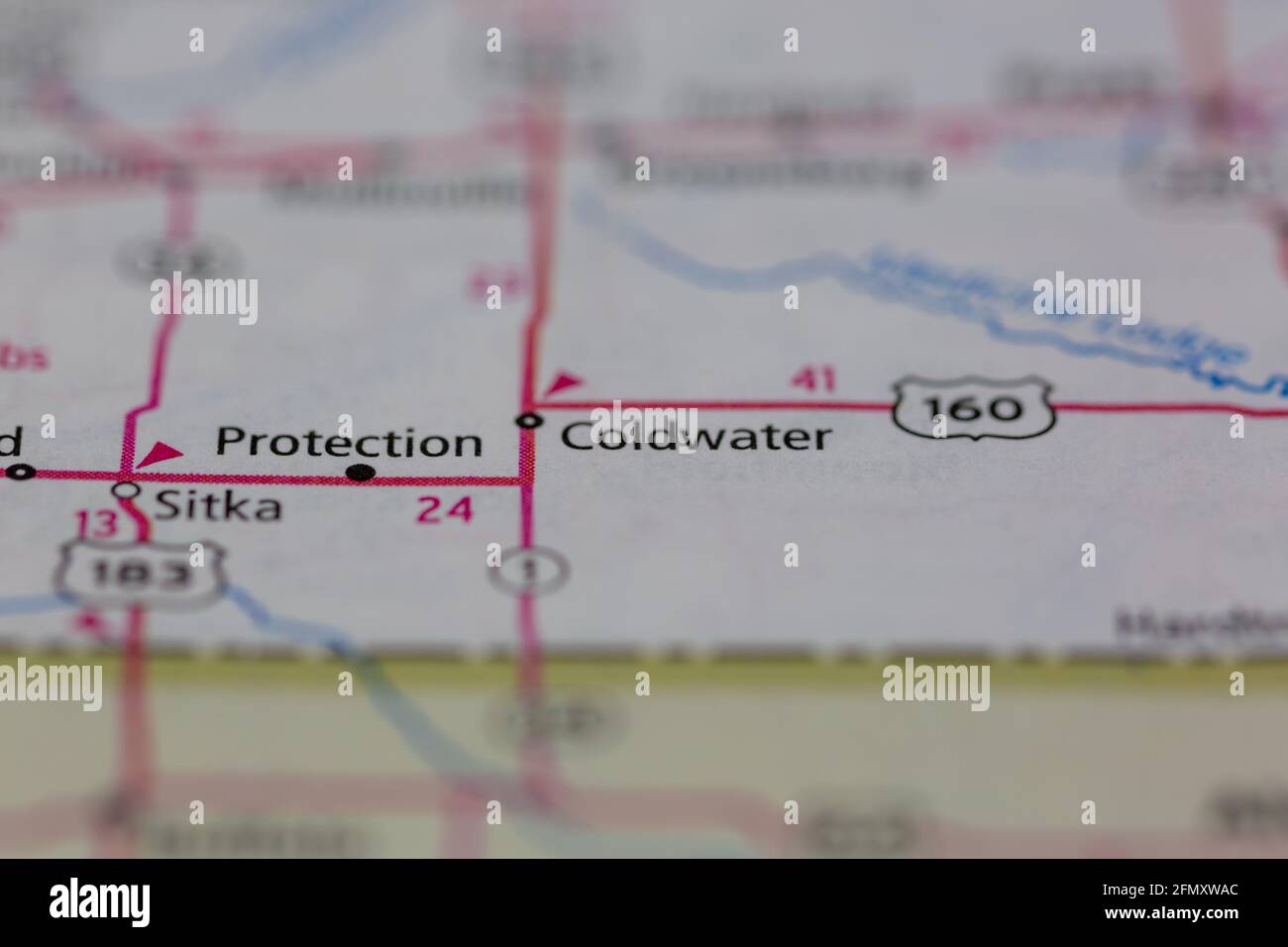 Coldwater Kansas USA shown on a Geography map or Road Map Stock Photo ...