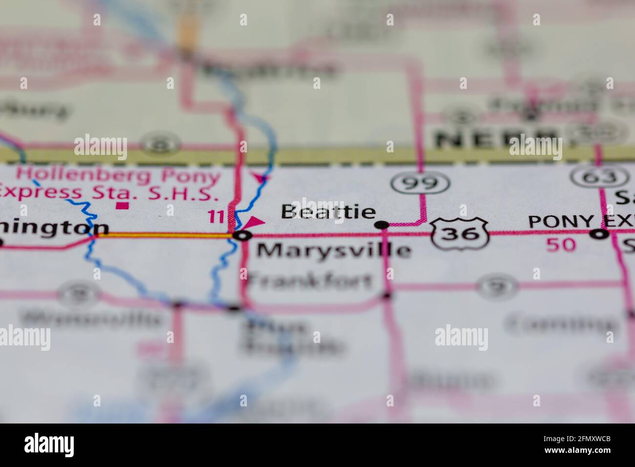 Beattie Kansas USA shown on a Geography map or Road Map Stock Photo - Alamy