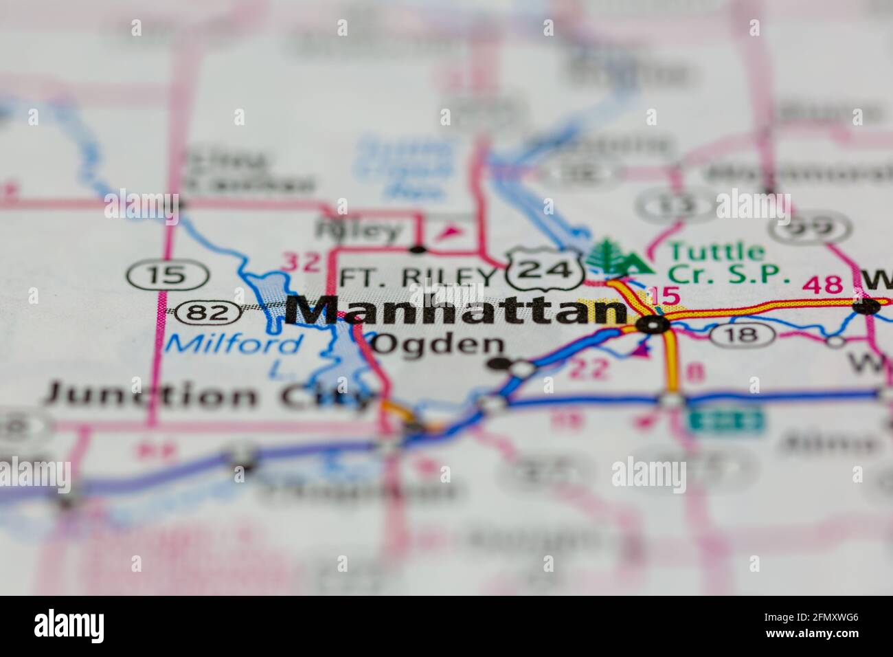 Manhattan Kansas USA shown on a Geography map or Road Map Stock Photo ...