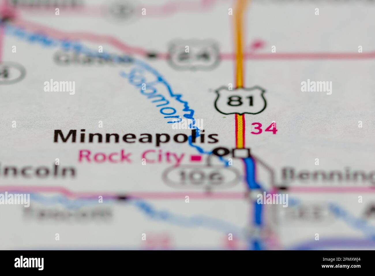 Minneapolis Kansas USA shown on a Geography map or Road Map Stock Photo ...