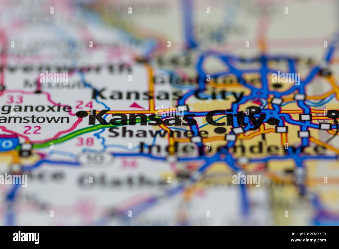 Kansas City Kansas USA shown on a Geography map or Road Map Stock Photo ...