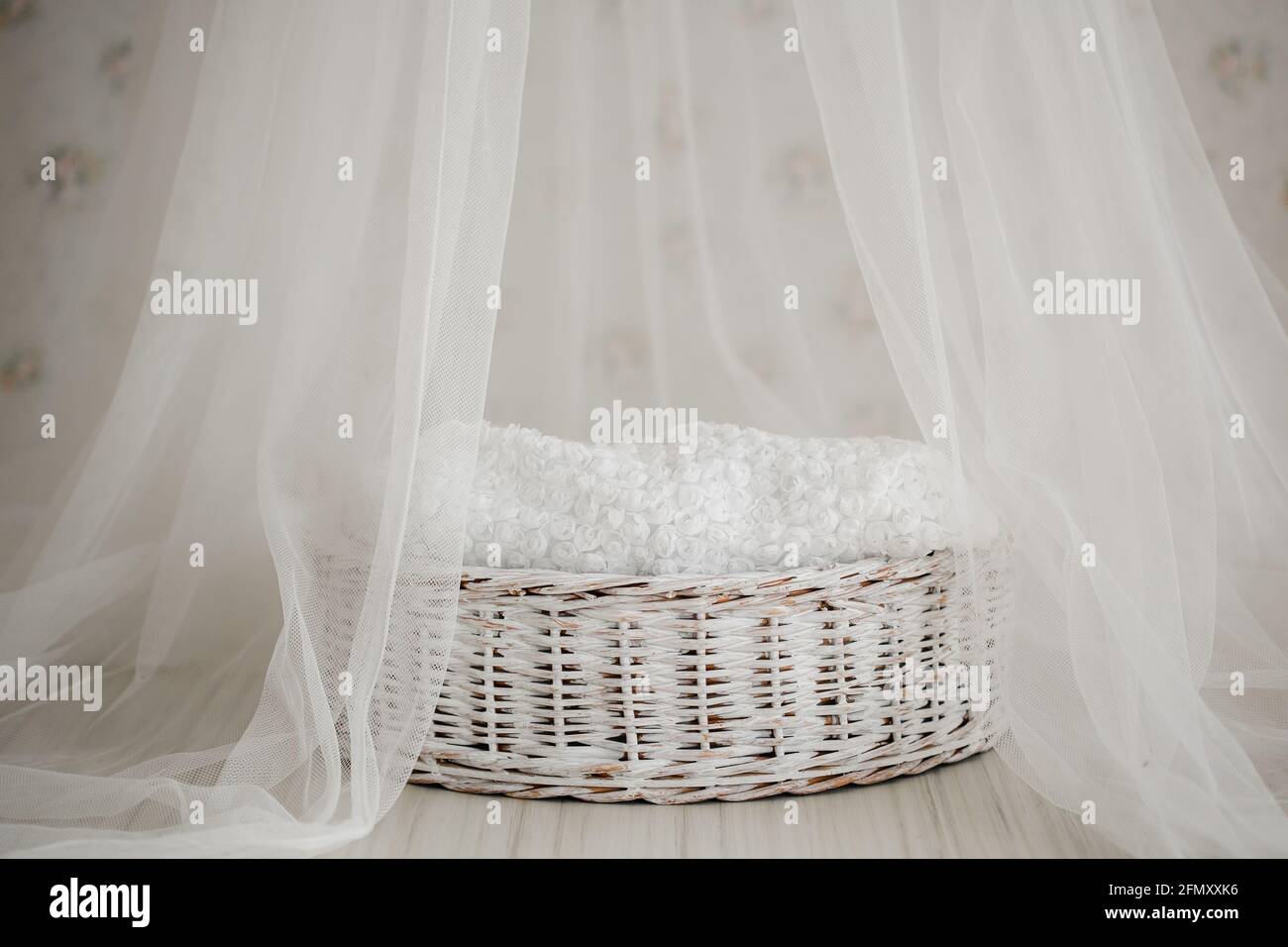 white cute cradle for a newborn. mattress for babies and healthy sleep ...