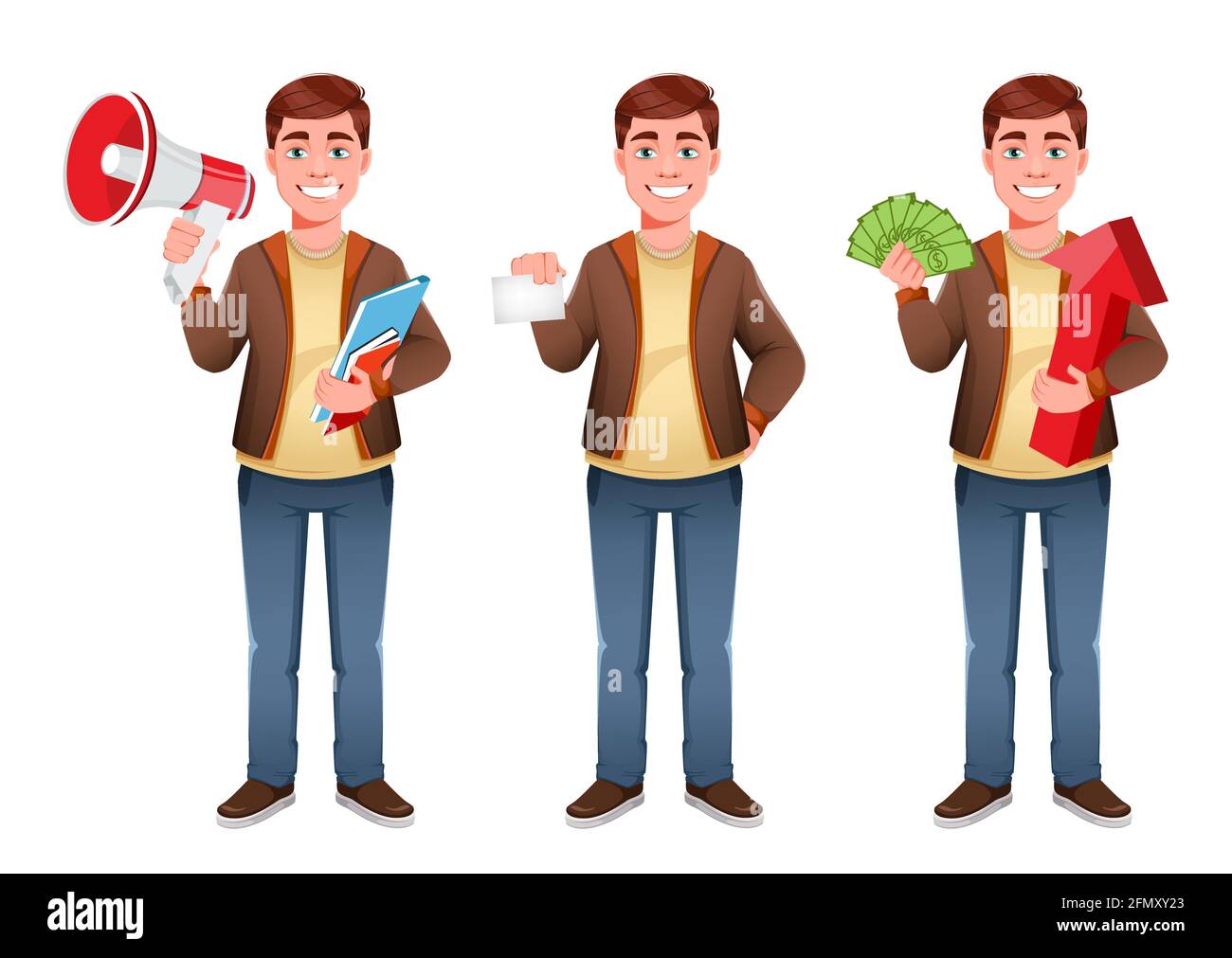 Handsome business man, set of three poses. Young businessman cartoon ...