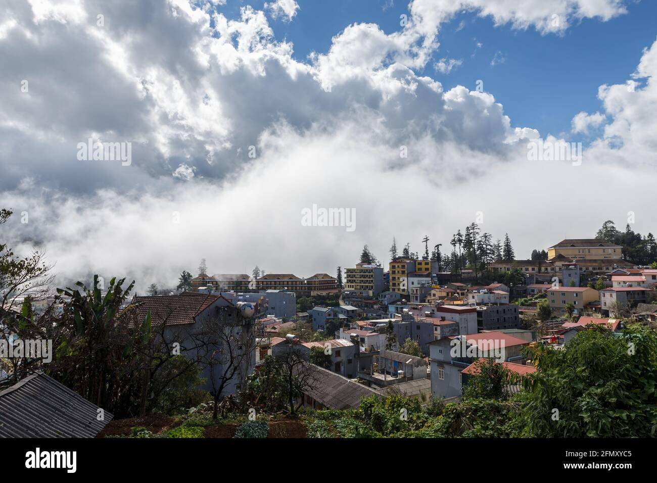 Sapa, Vietnam - November 20, 2018: View of the city of Sa Pa. Sapa city ...