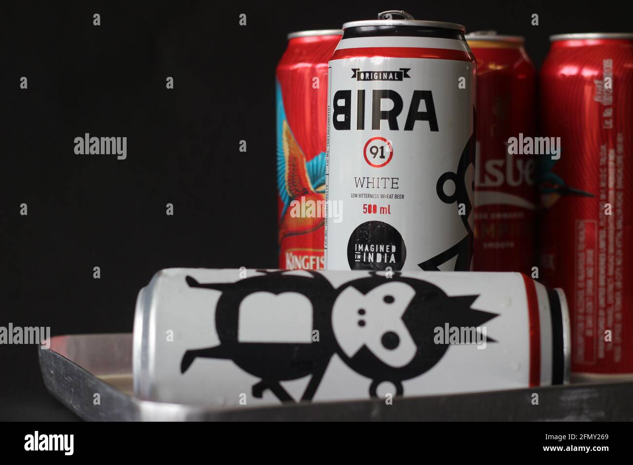 Mumbai, Maharashtra, India, April 25 2021: Chilled 500 ml beer cans ...