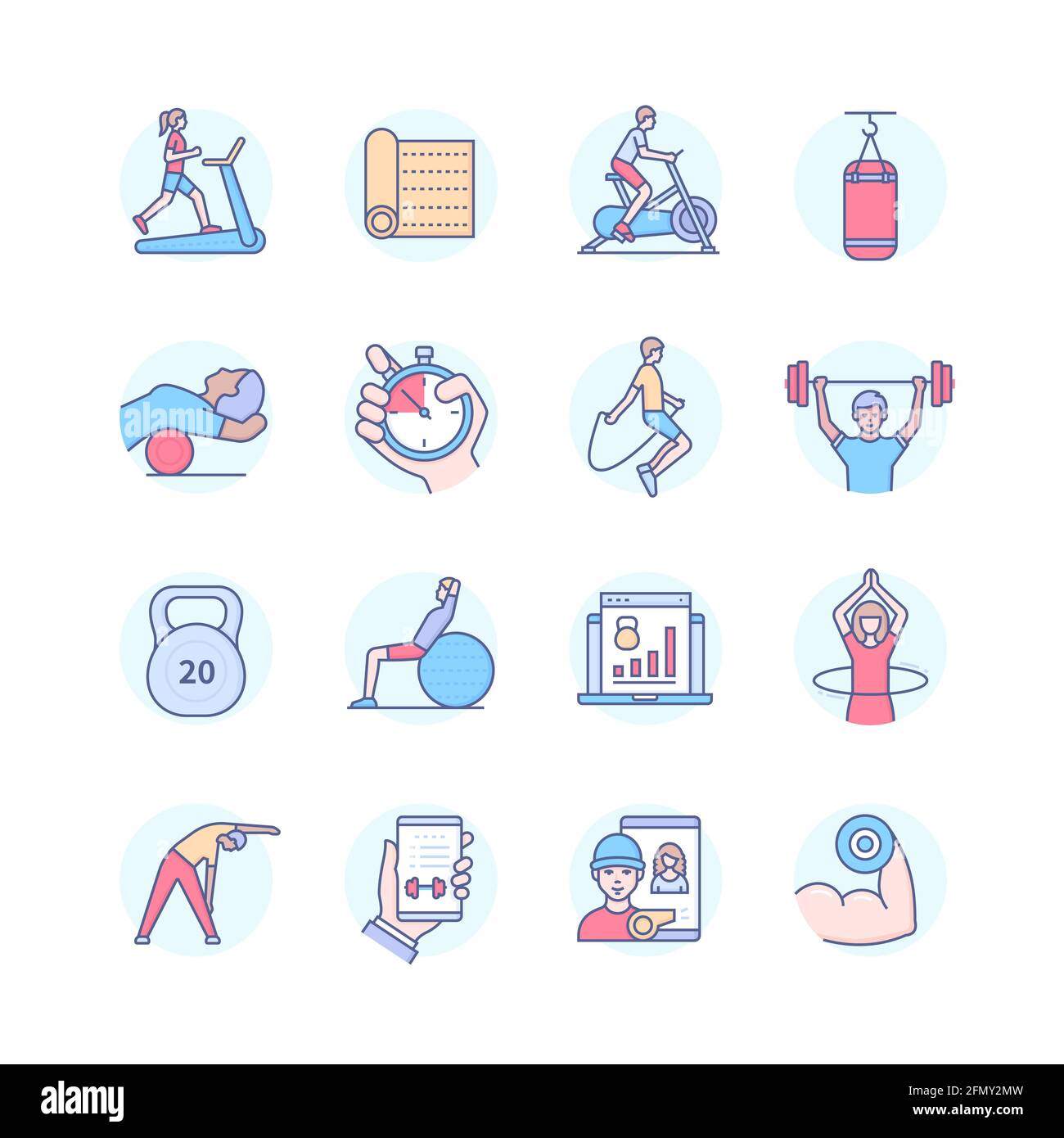 Home fitness - modern line design style icons set. Sport and active ...