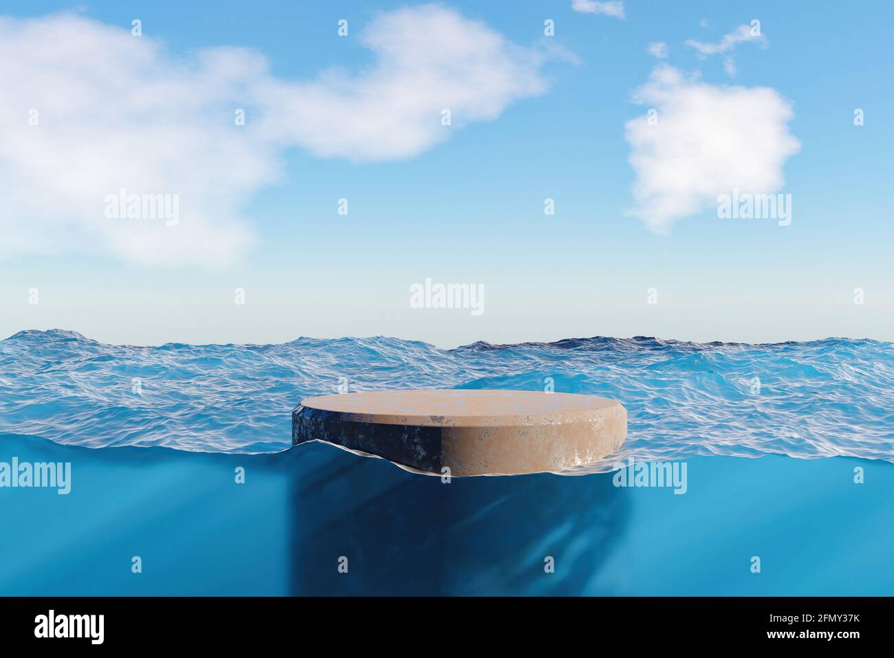 3D rendering of a podium for product display on the sea surface Stock ...