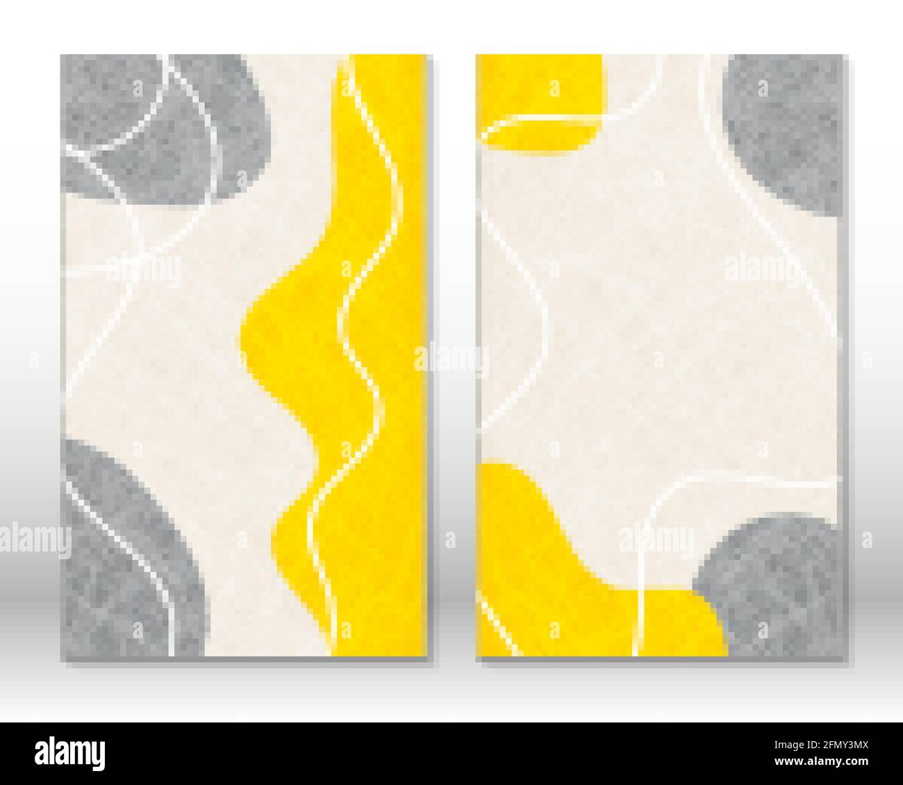 Yellow, grey colors. Modern abstract painting. Set of fluid geometric ...