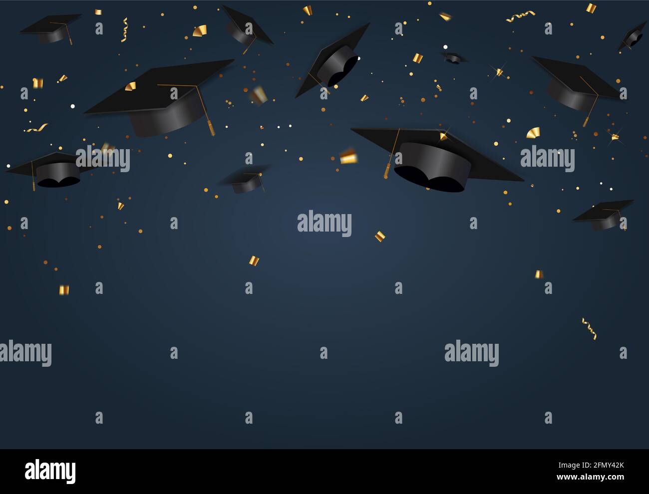 Graduation class party blue background with graduation cap hat and ...
