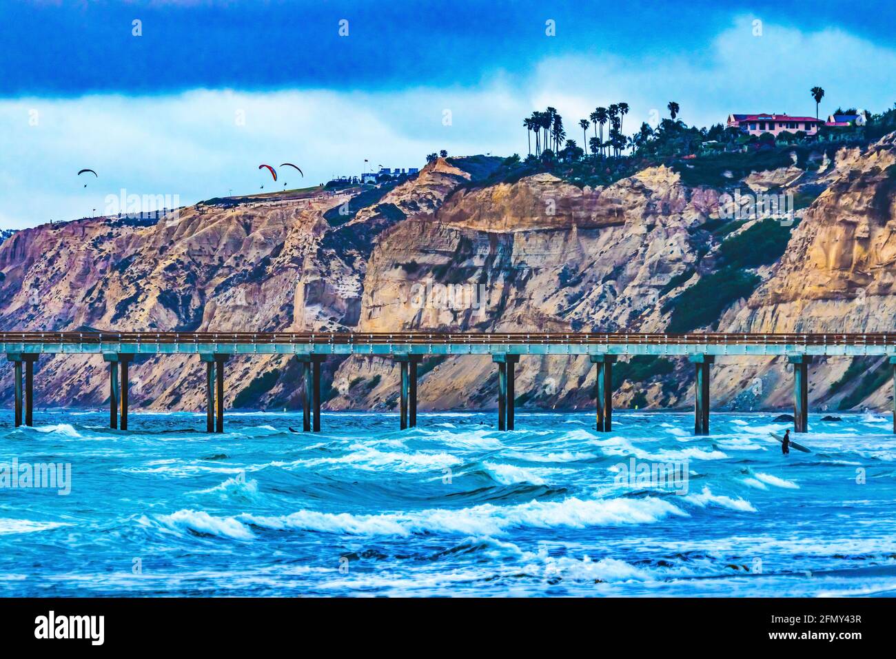 Scripps Pier Surfers Parasailing Cliff La Jolla Shores Beach San Diego ...
