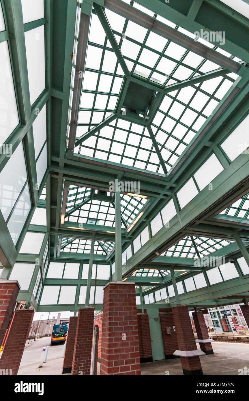 Skylight windows at the Auburn Transit Station Plaza near the railroad ...