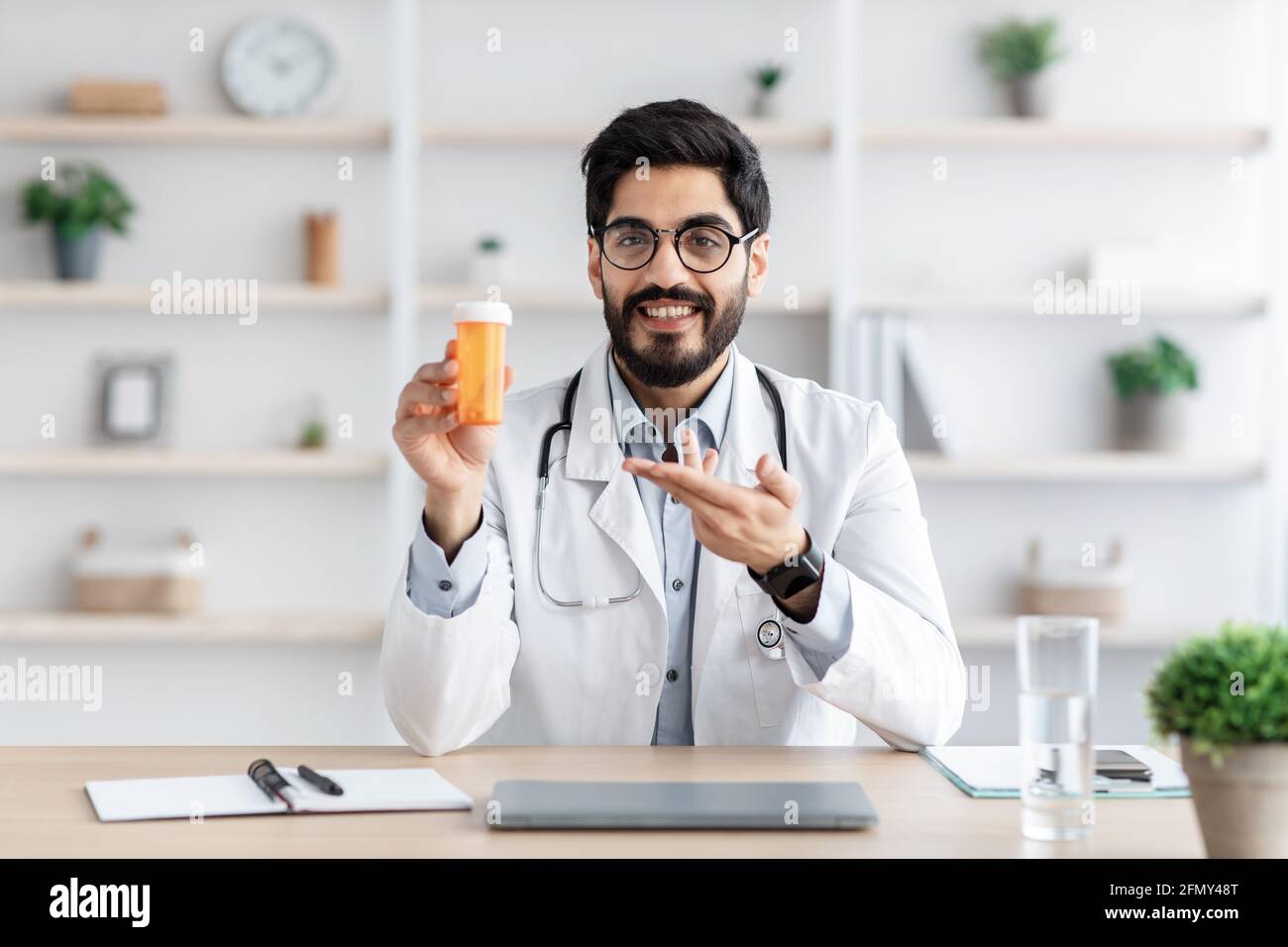 Doctor recommends pills to patient, pharmacy consulting about illness ...