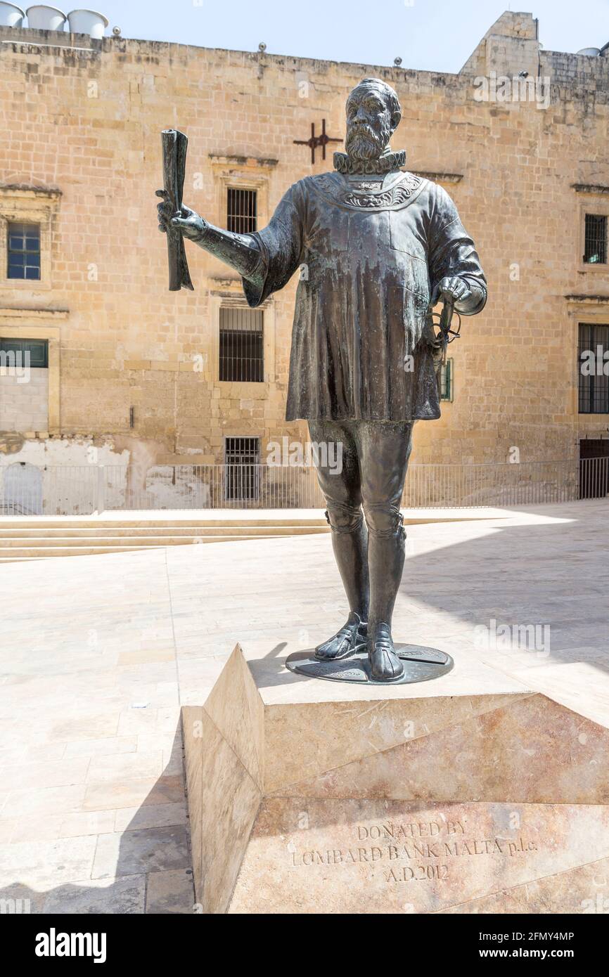 Statue of Grand Master Jean de Valette, founder of Valletta, on South ...