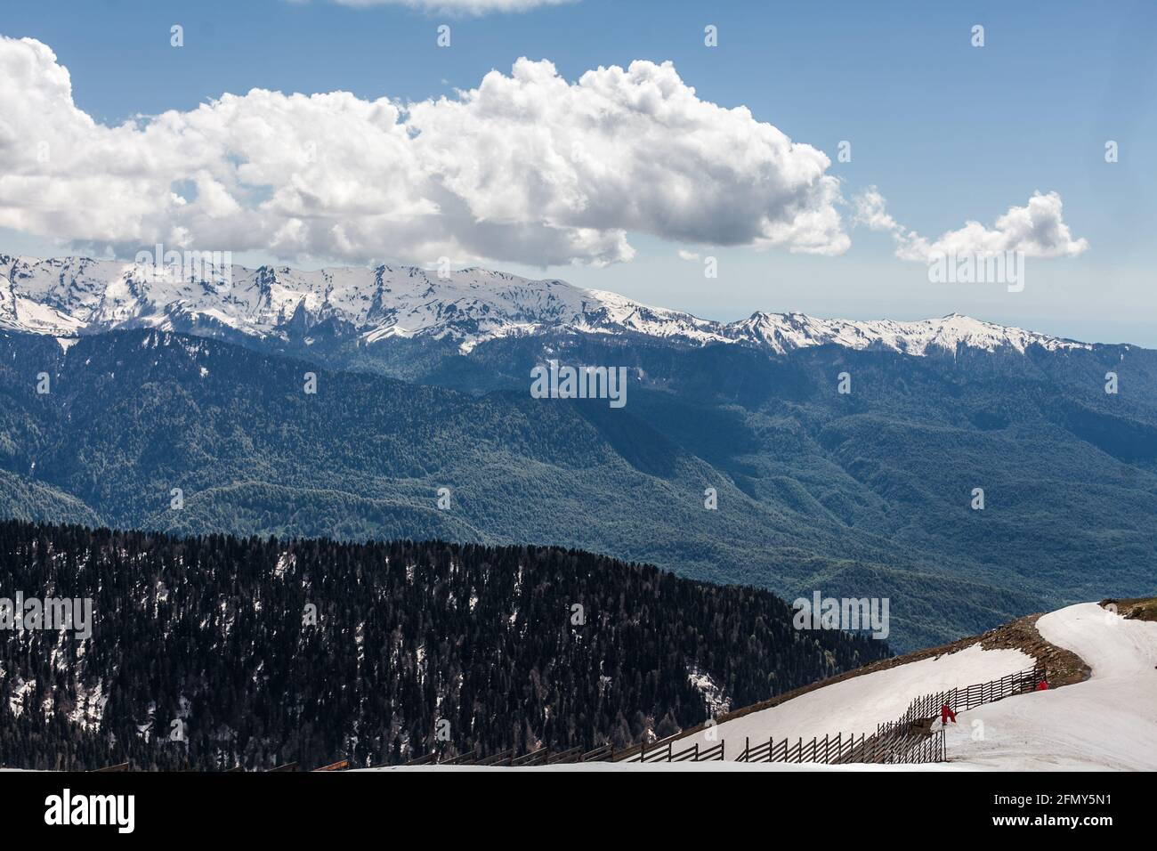Amazing picture of green mountain landscape with blue sky and white ...