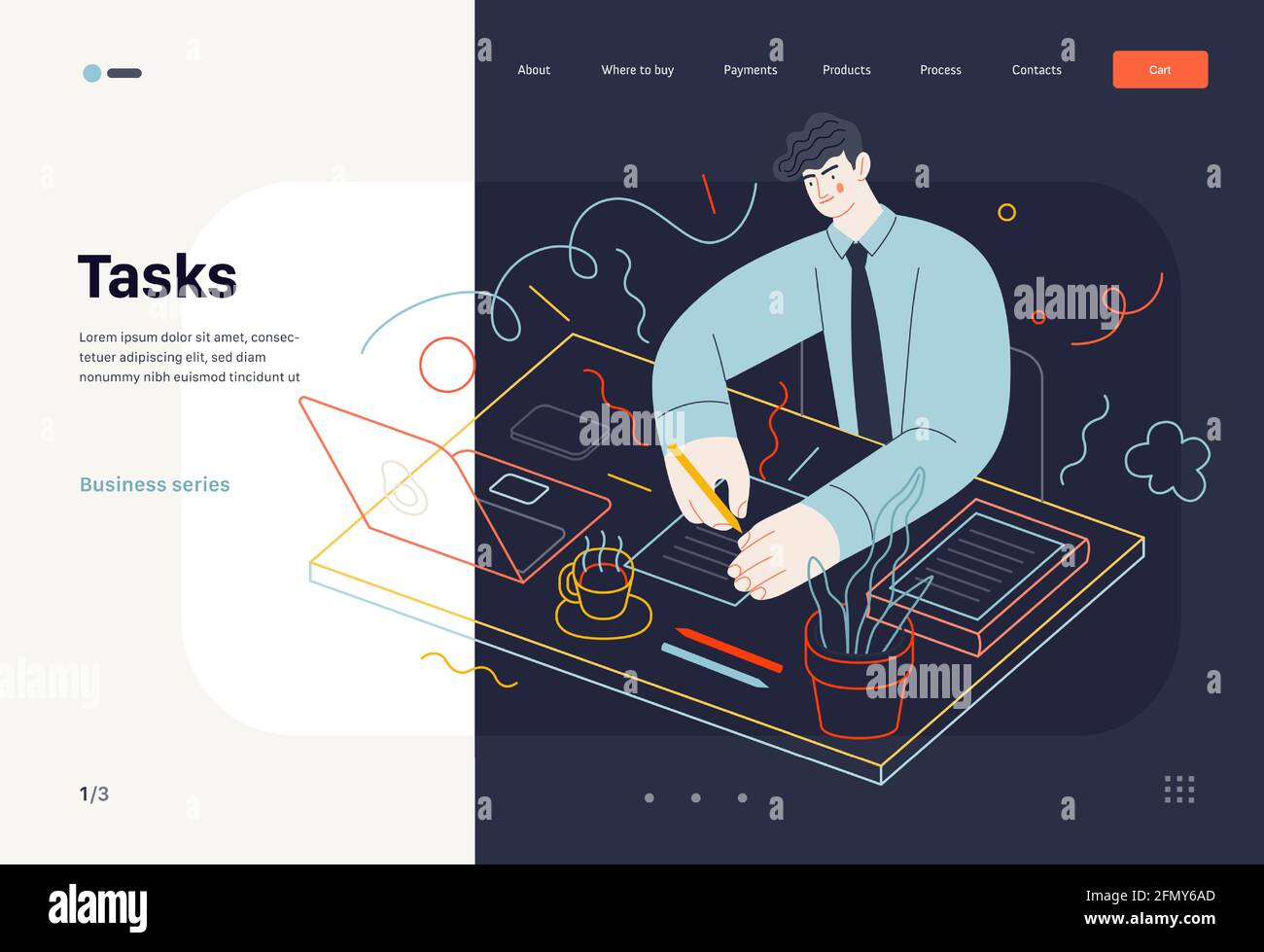 Business topics -tasks, web template, header. Flat style modern ...
