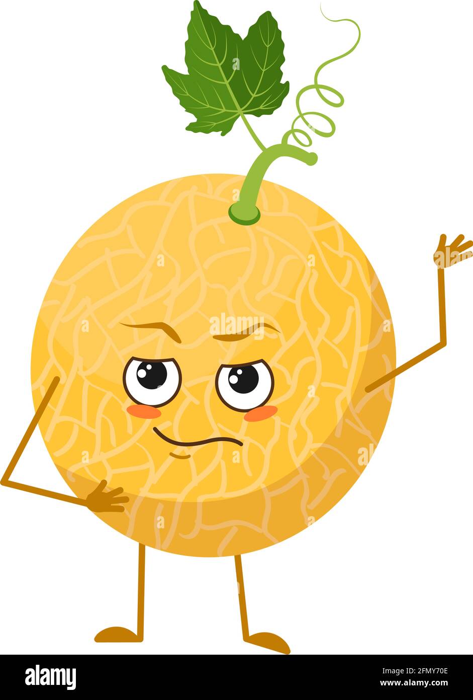 Cute melon character with emotions, face, arms and legs. The funny or ...