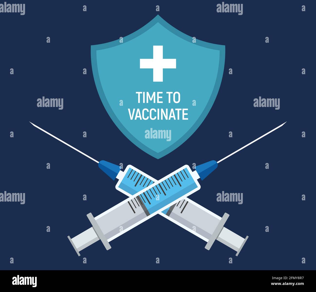 Vaccination concept design. Shield with cross and two crossing syringes ...