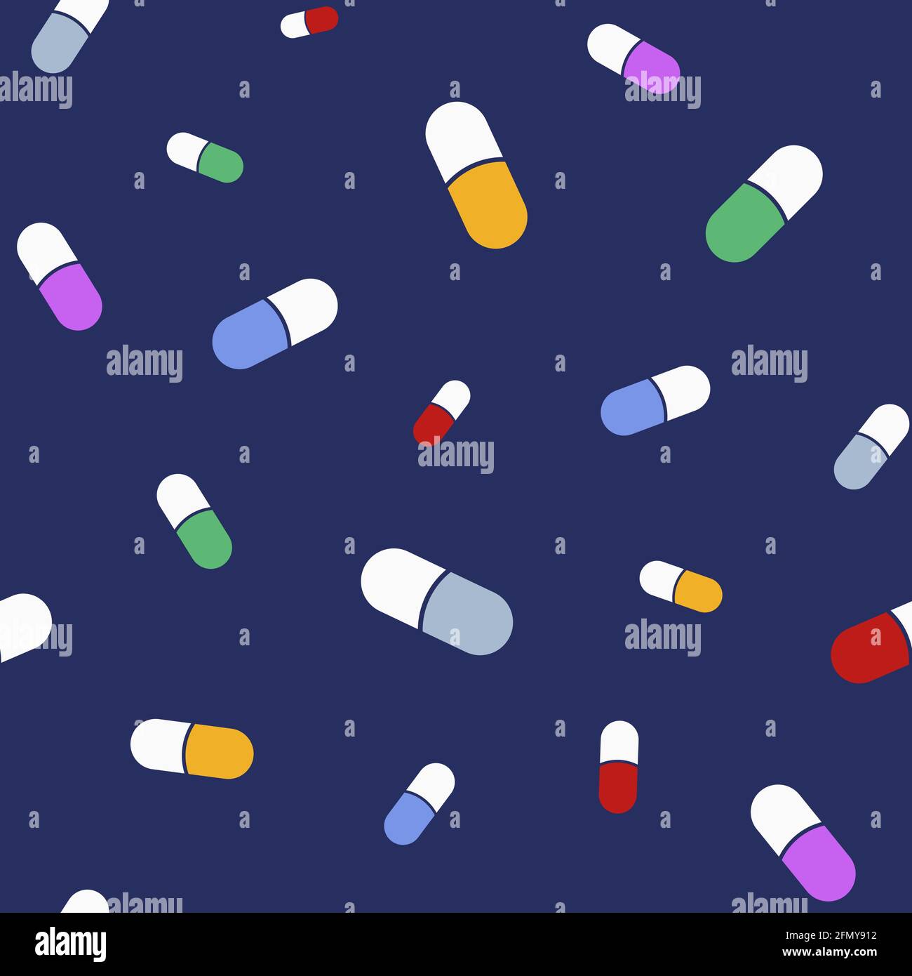 Vector seamless pattern with color pills, capsules, isolated on dark ...