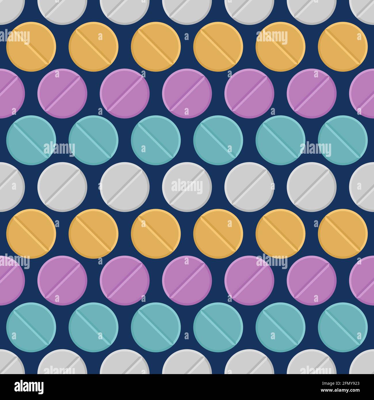 Vector seamless pattern with colored pills, tablets, isolated on dark ...