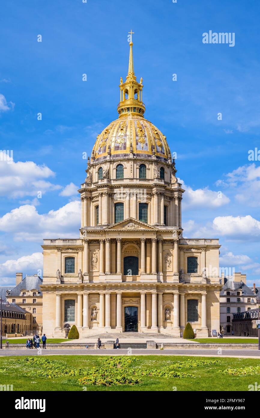 Facade of the Dome des Invalides in Paris, France, a former church ...
