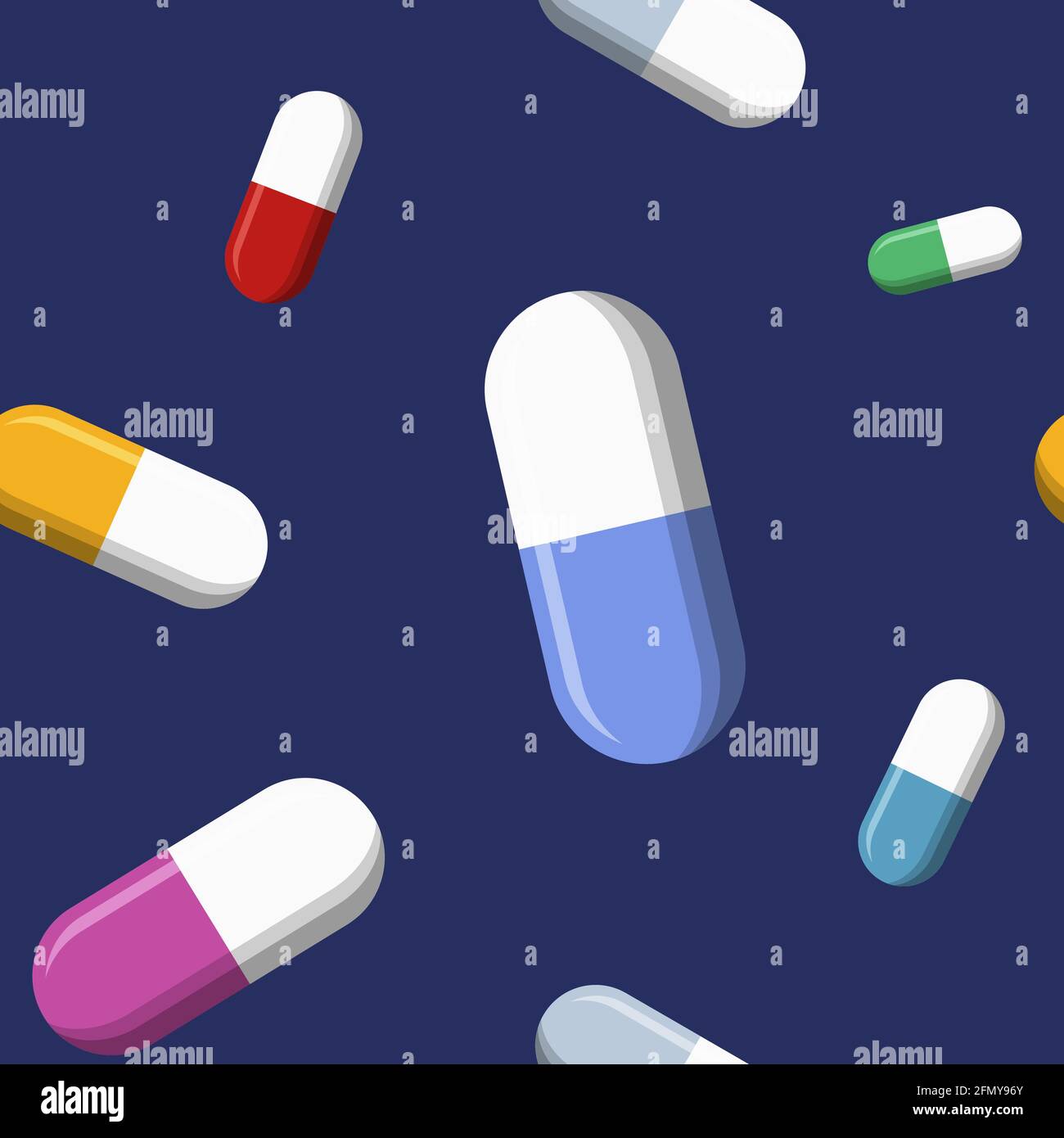 Vector seamless pattern with colored pills, tablets, isolated on dark ...