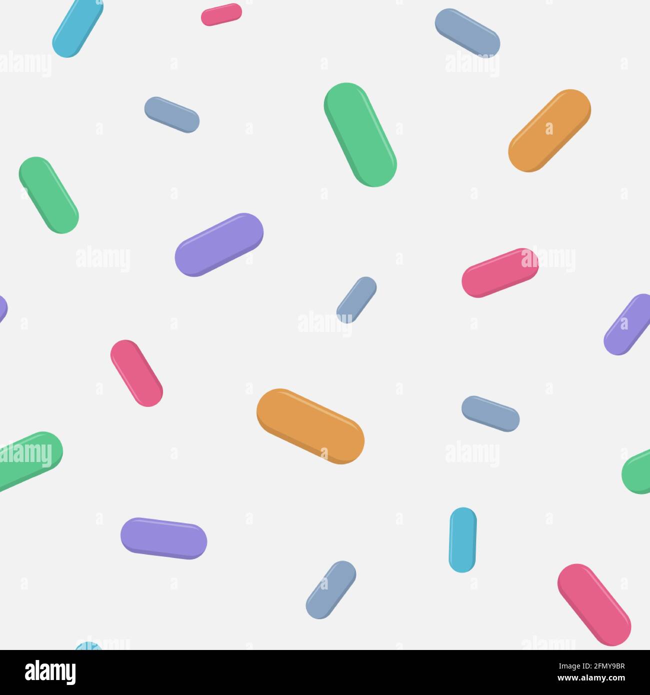 Vector seamless pattern with color pills, capsules, isolated on light ...